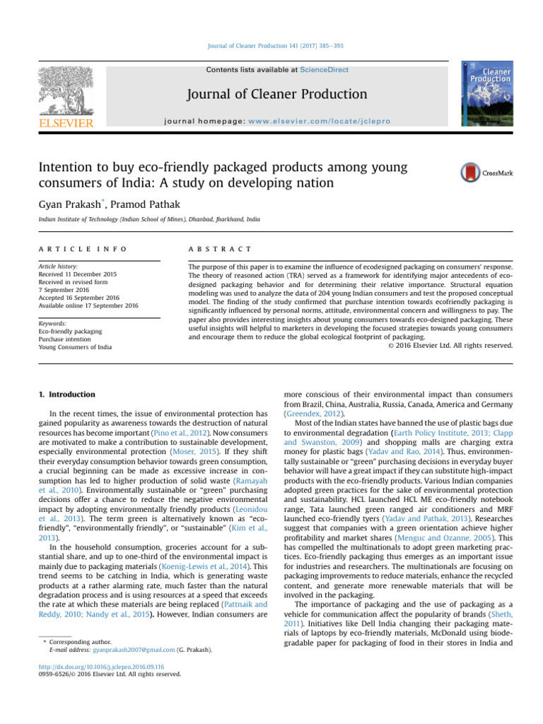 Eco-Friendly Packaging Intent in India | PDF