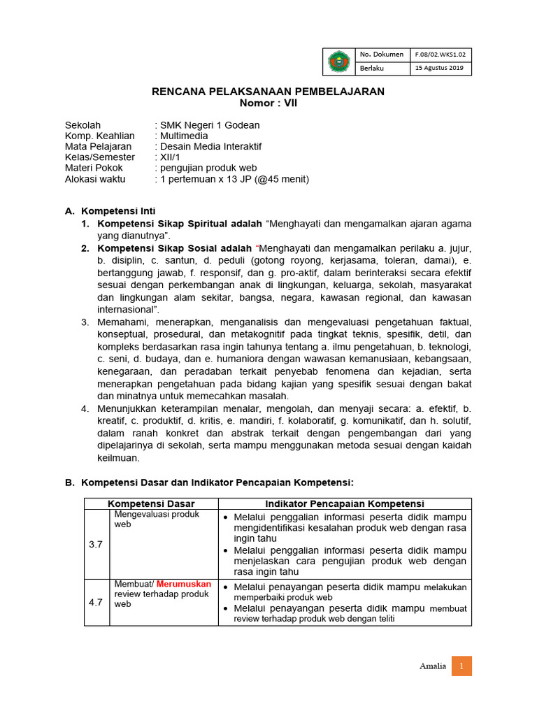 RPP KD.7 Amalia | PDF | Komputer