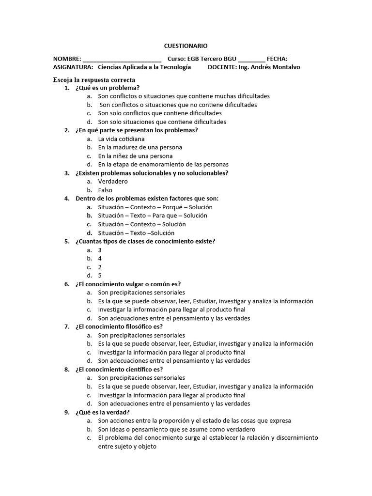 CUESTIONARIO Ciencia Aplicada A La Tecnologia | PDF