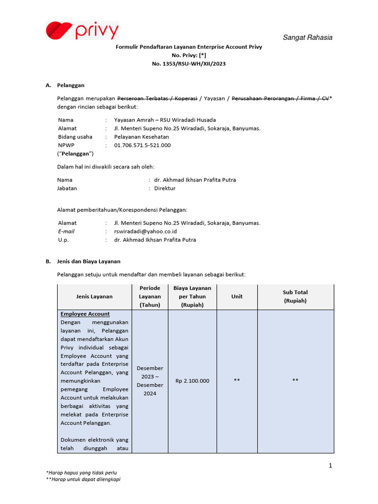 Draft Formulir Pendaftaran Layanan Privy (Platform) - V | PDF
