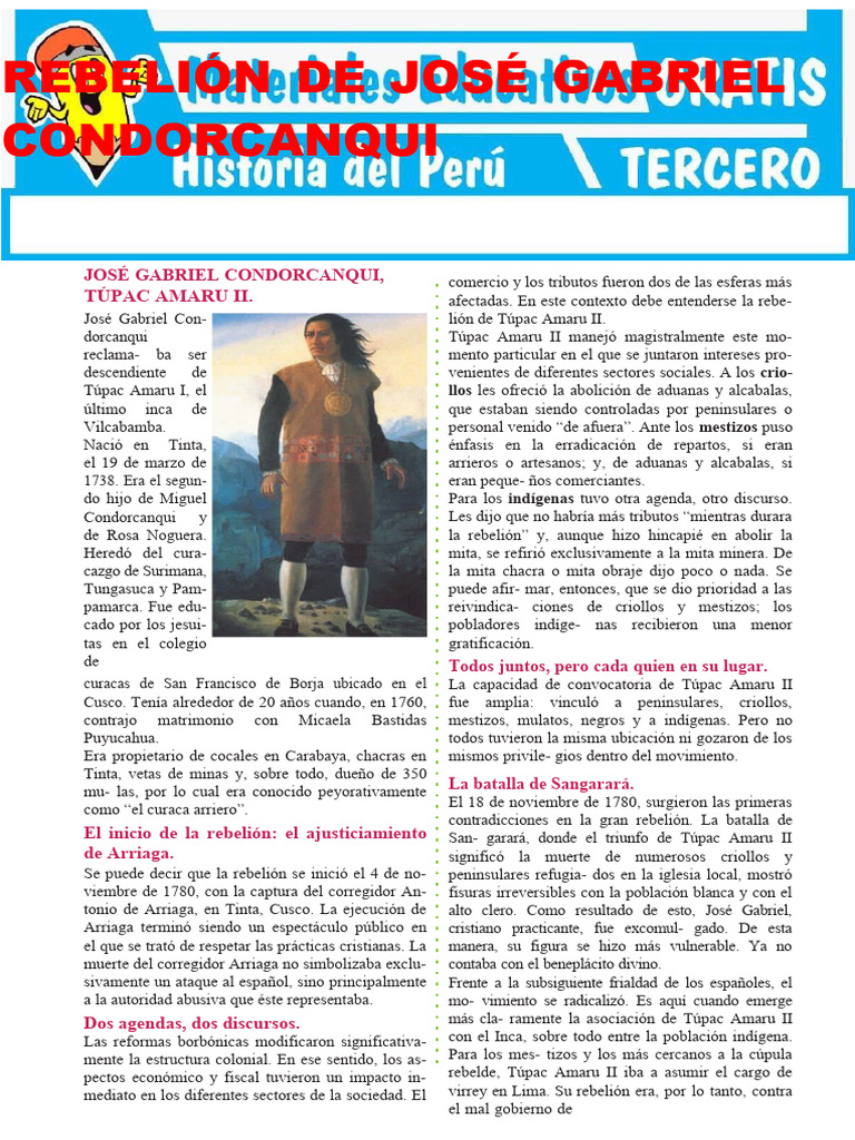 Rebelión de José Gabriel Condorcanqui para Tercer Grado de Secundaira | PDF