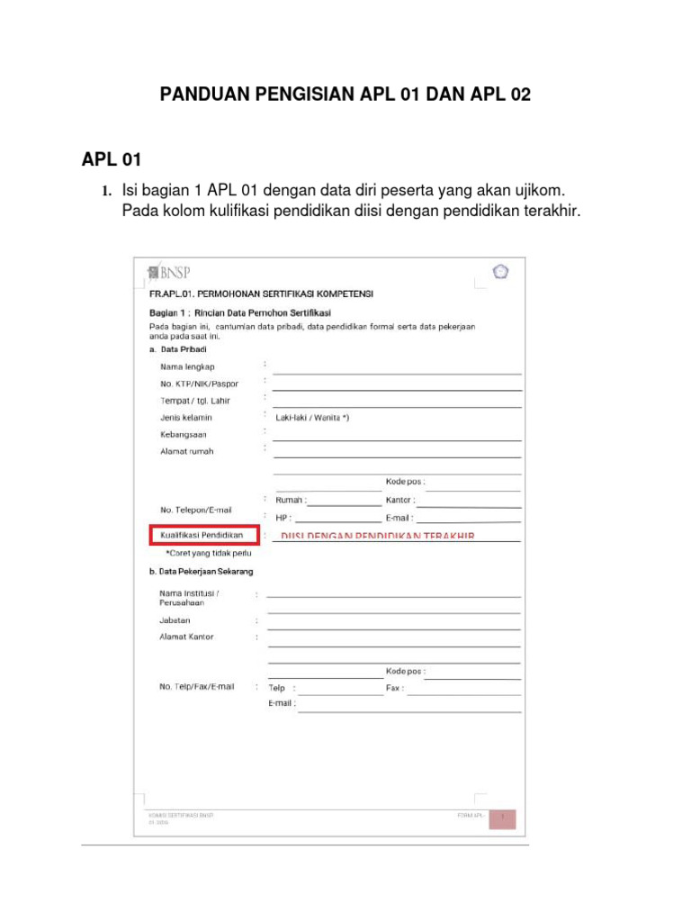 Panduan Pengisian Apl 01 Dan Apl 02 | PDF