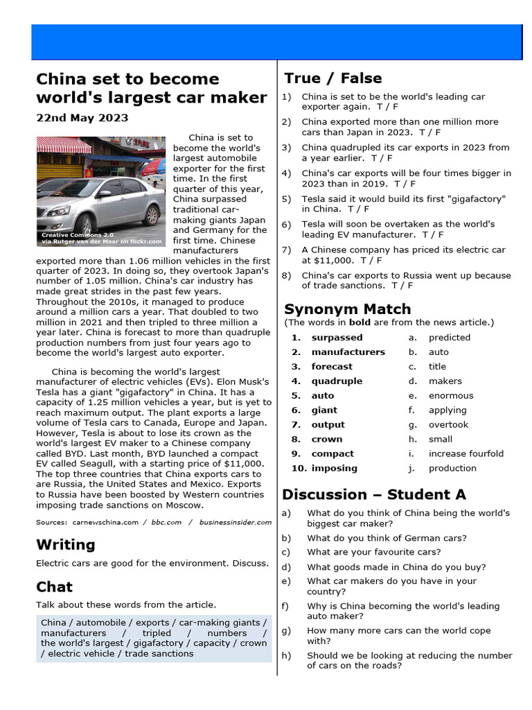 ESL Lesson On EV's | PDF | Car | Electric Car