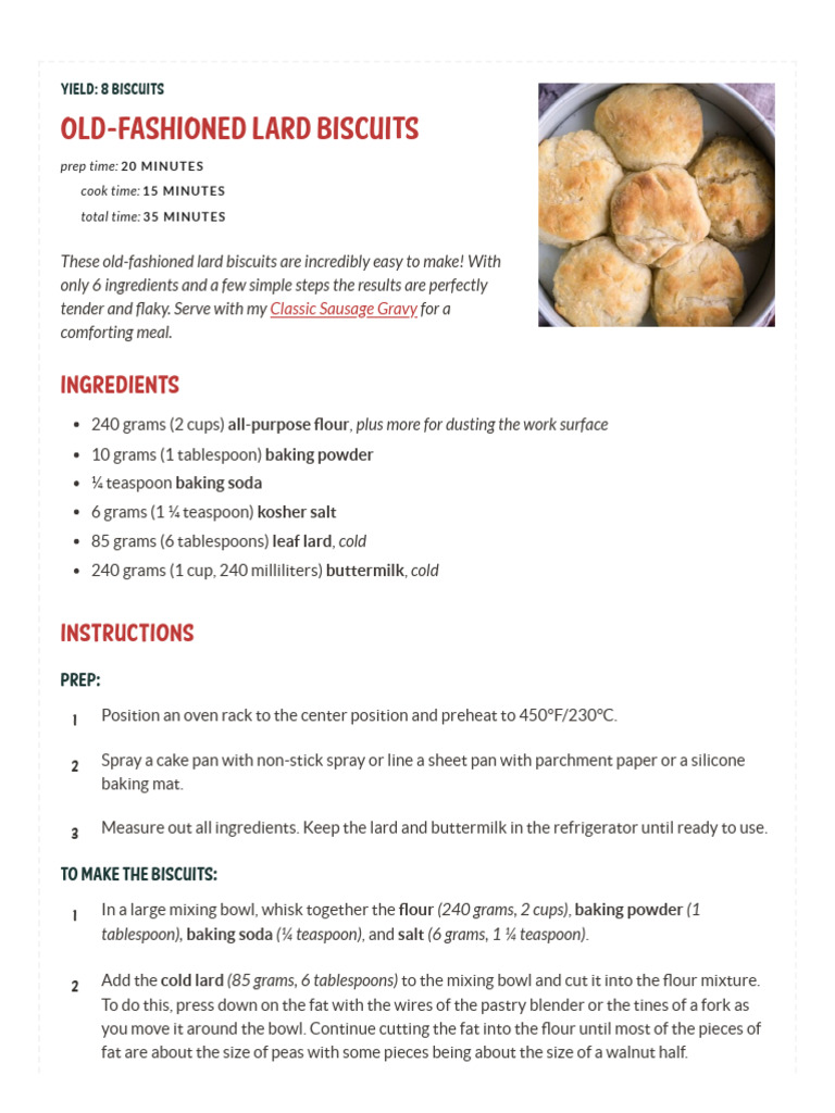 Classic Biscuit Recipe for Home Cooks | PDF | Cooking, Food & Wine
