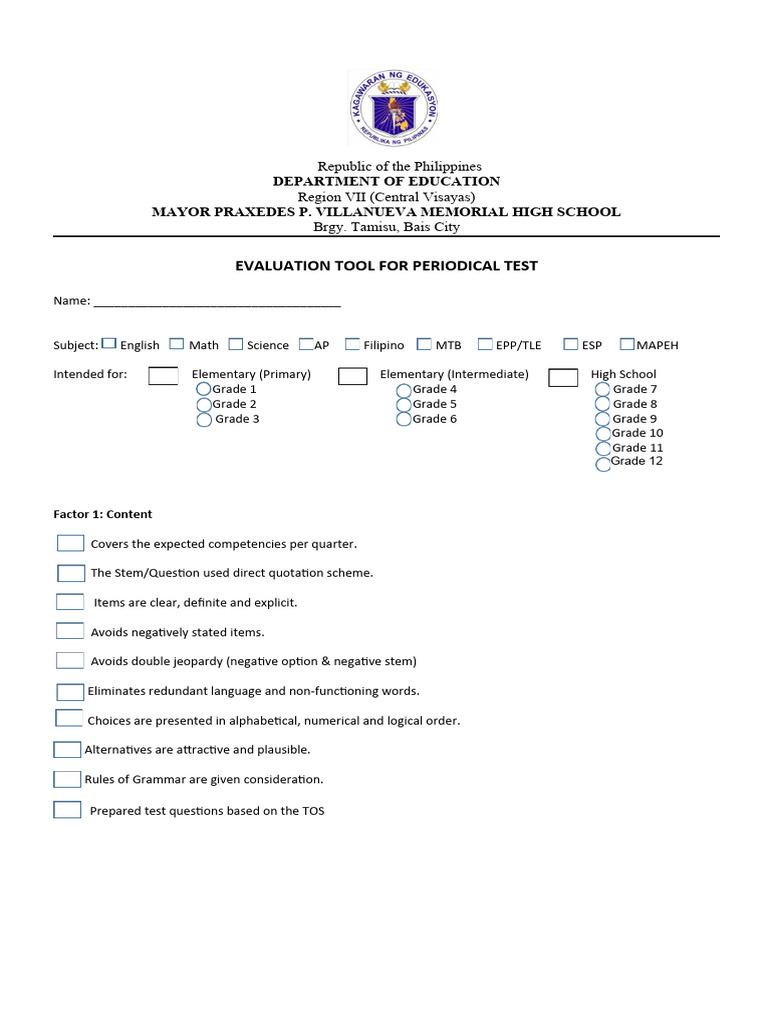 Periodic Summative Evaluation Tool 2023 | PDF