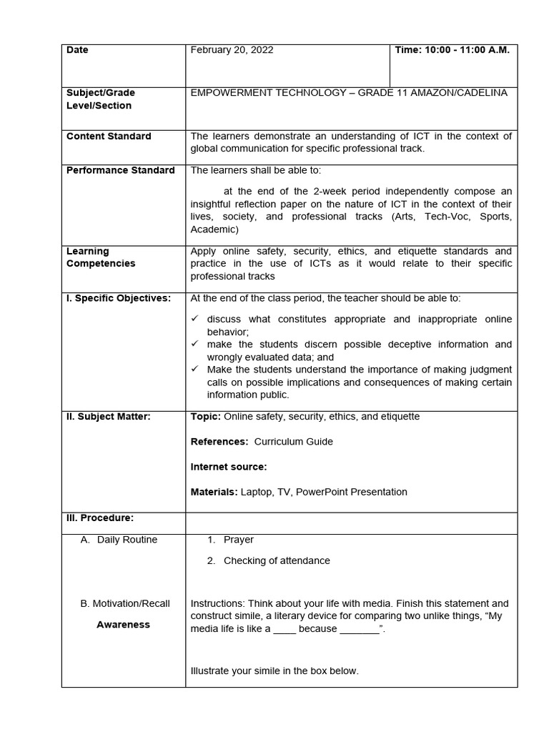 LessonPlan EMPOWERMENTQ1W2 | PDF