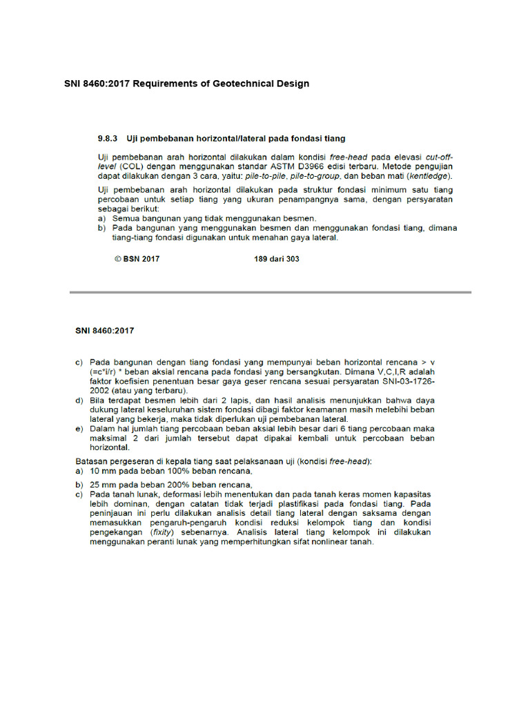 SNI 8460 Pile Lateral Load Requirements | PDF | Science & Mathematics