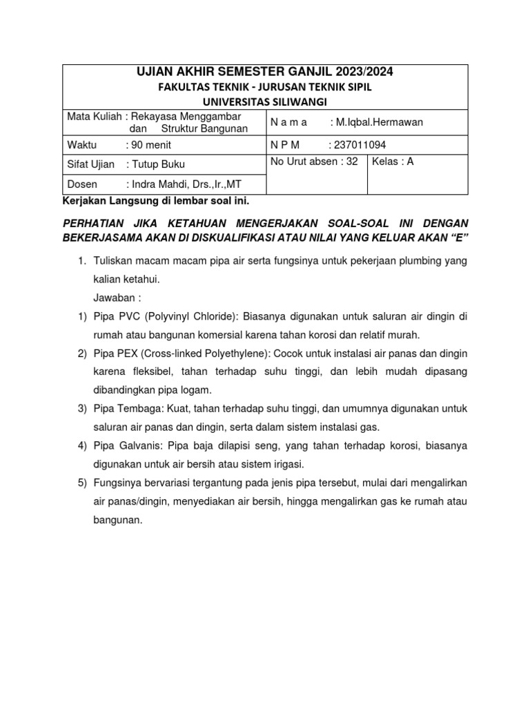 UJIAN - AKHIR - SEMESTER - GANJIL - 2023-2024 - A - 237011094 - M Iqbal Hermawan | PDF | Sains ...