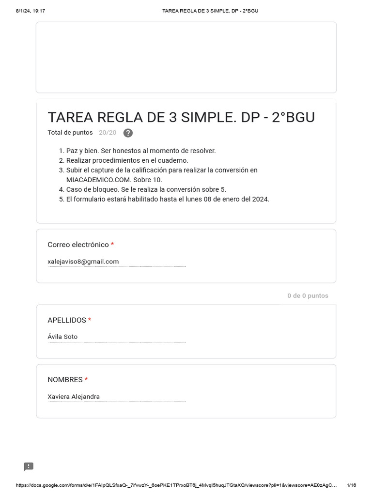 Tarea Regla de 3 Simple. DP - 2°bgu | PDF