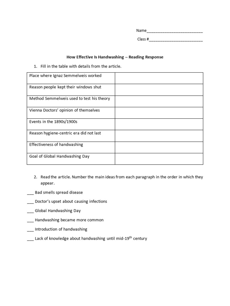 Handwashing Response Sheet | PDF