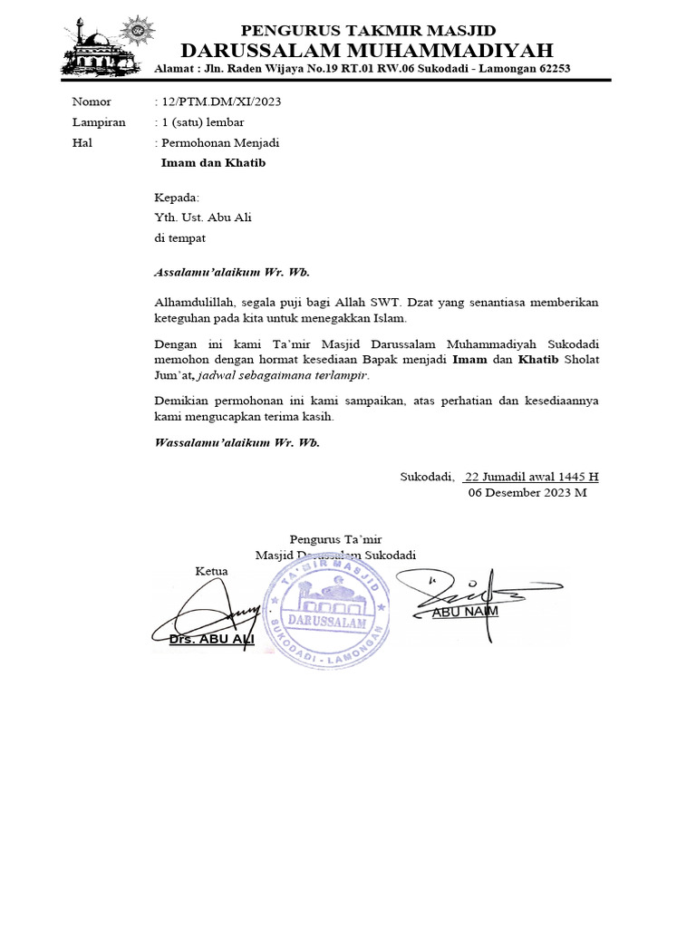 Jadwal Imam Dan Khotib Jum'at 2024 | PDF
