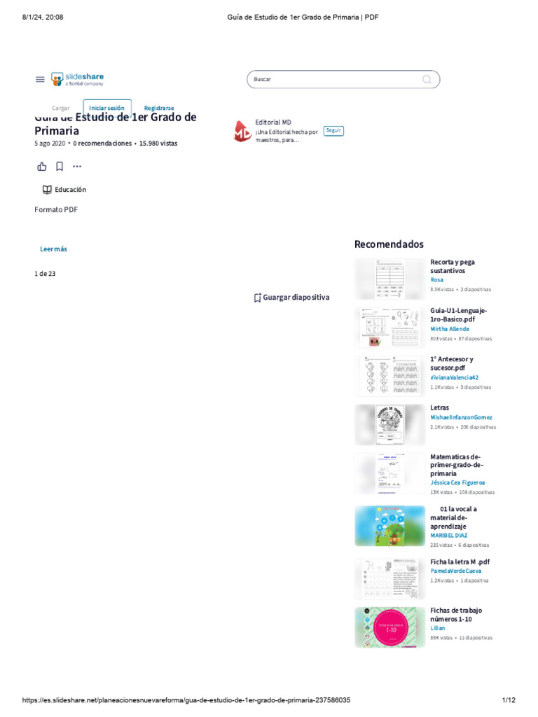 Guía de Estudio de 1er Grado de Primaria - PDF | PDF | Calendario ...