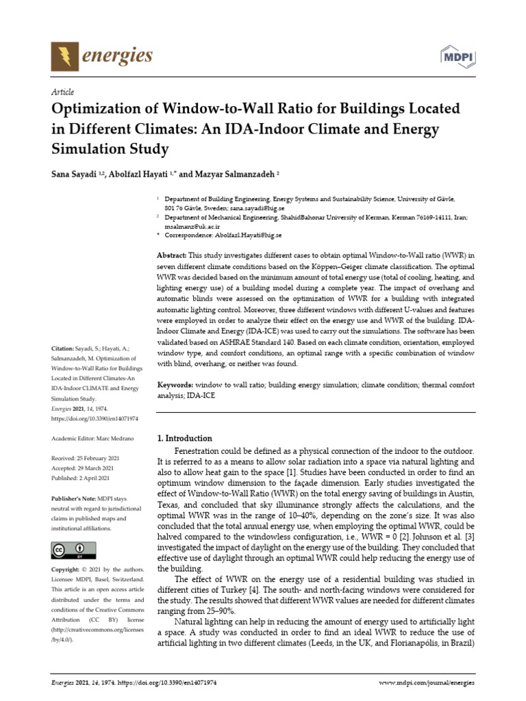 Optimization of Window-to-Wall Ratio For Buildings | PDF | Window | Lighting