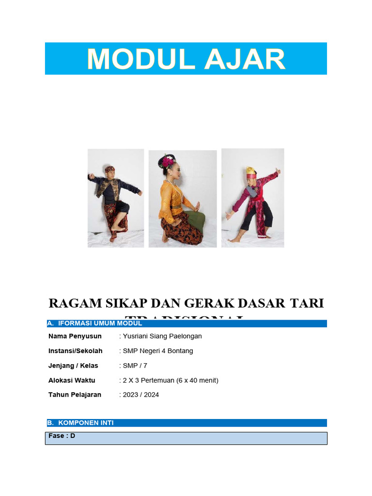Ragam Gerak Dasar Tari Tradisional SMP | PDF | Karier & Perkembangan