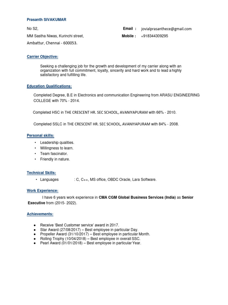 Prasanth Resume-1 | PDF