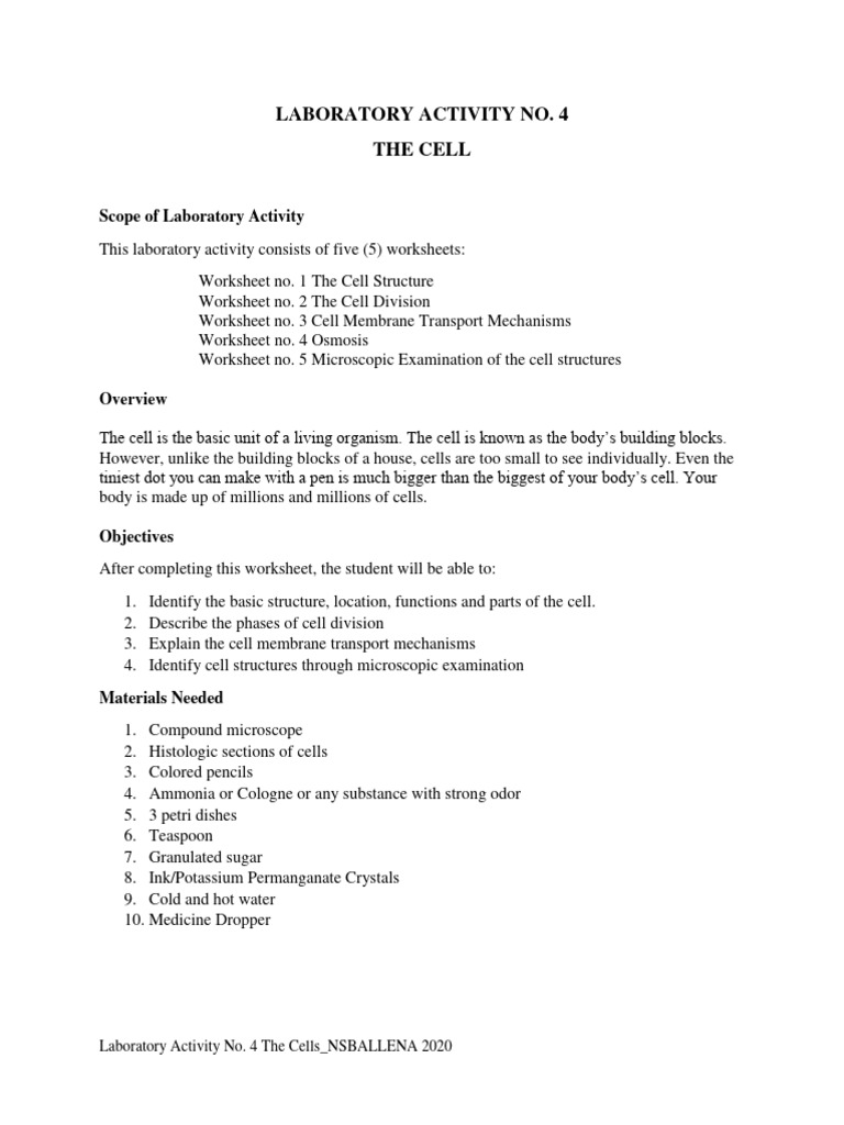 Laboratory Activity 2 Cell | PDF | Science & Mathematics | Technology ...