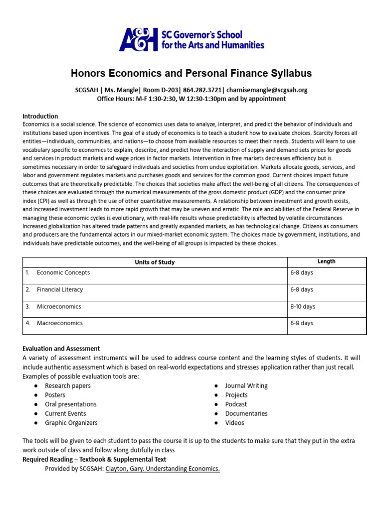 Honors Economics Syllabus 24' | PDF