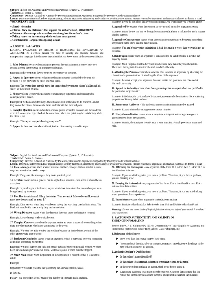 Q2L2 - Eapp - Part 2 - Defends A Stand On An Issue by Presenting Reasonable Arguments Properly ...