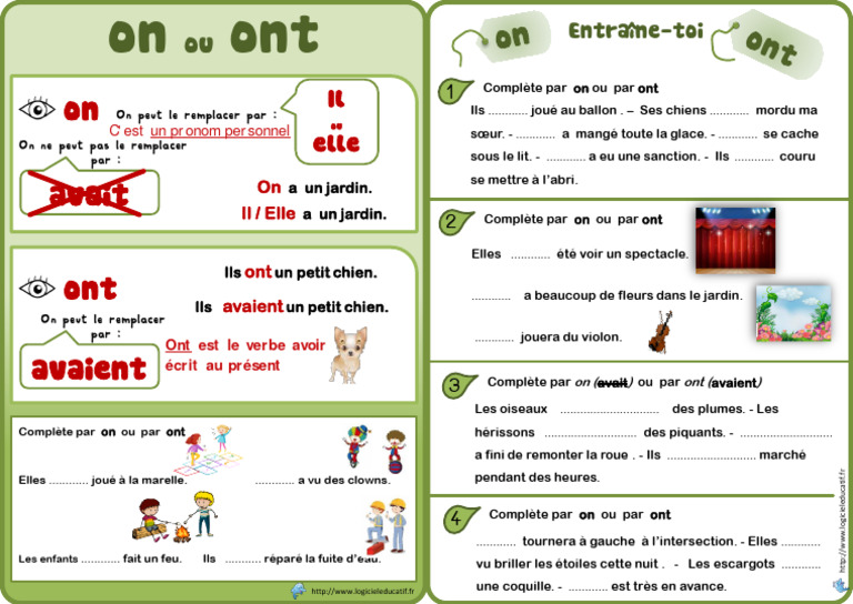Exercices sur "on" et "ont" CE1 | PDF