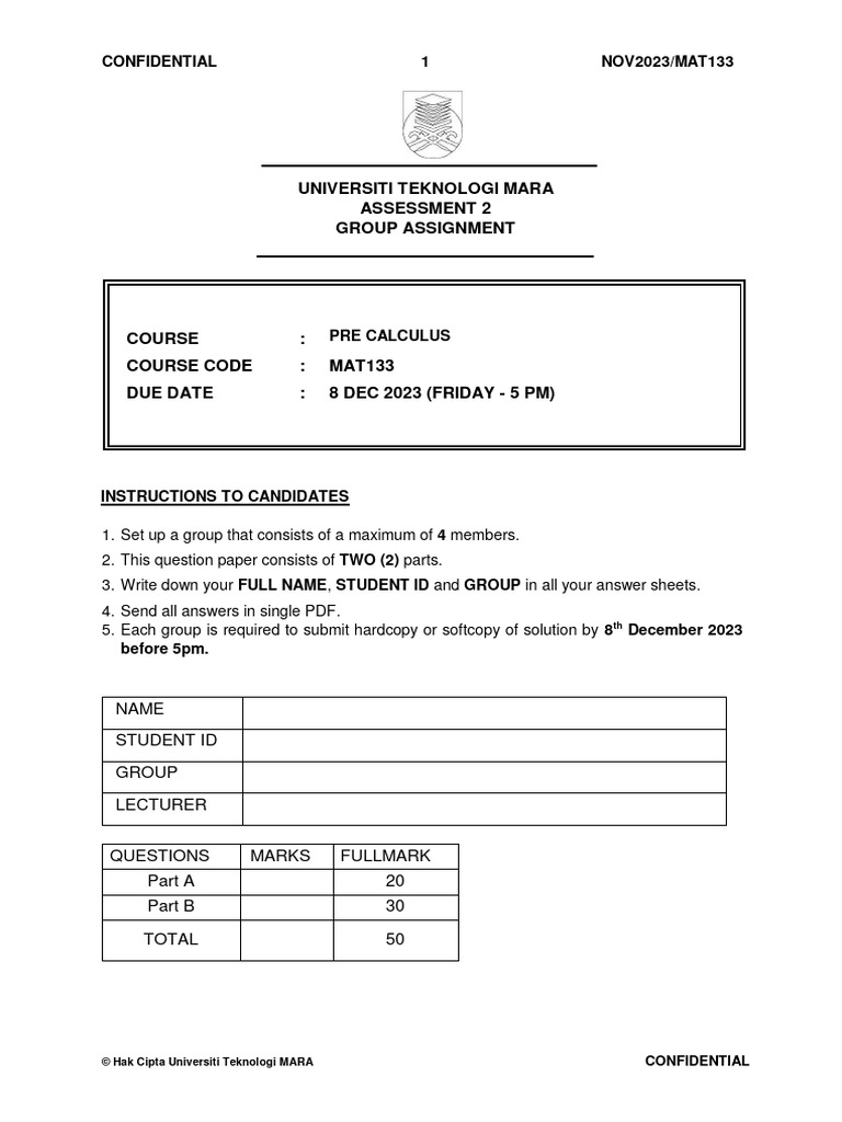 Assessment 2 (Assignment Mat133) Dec 2023 | PDF | Function (Mathematics ...