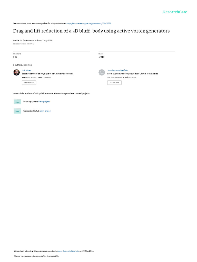 Drag and Lift Reduction of A 3D Bluff-Body Using A | PDF | Lift (Force ...