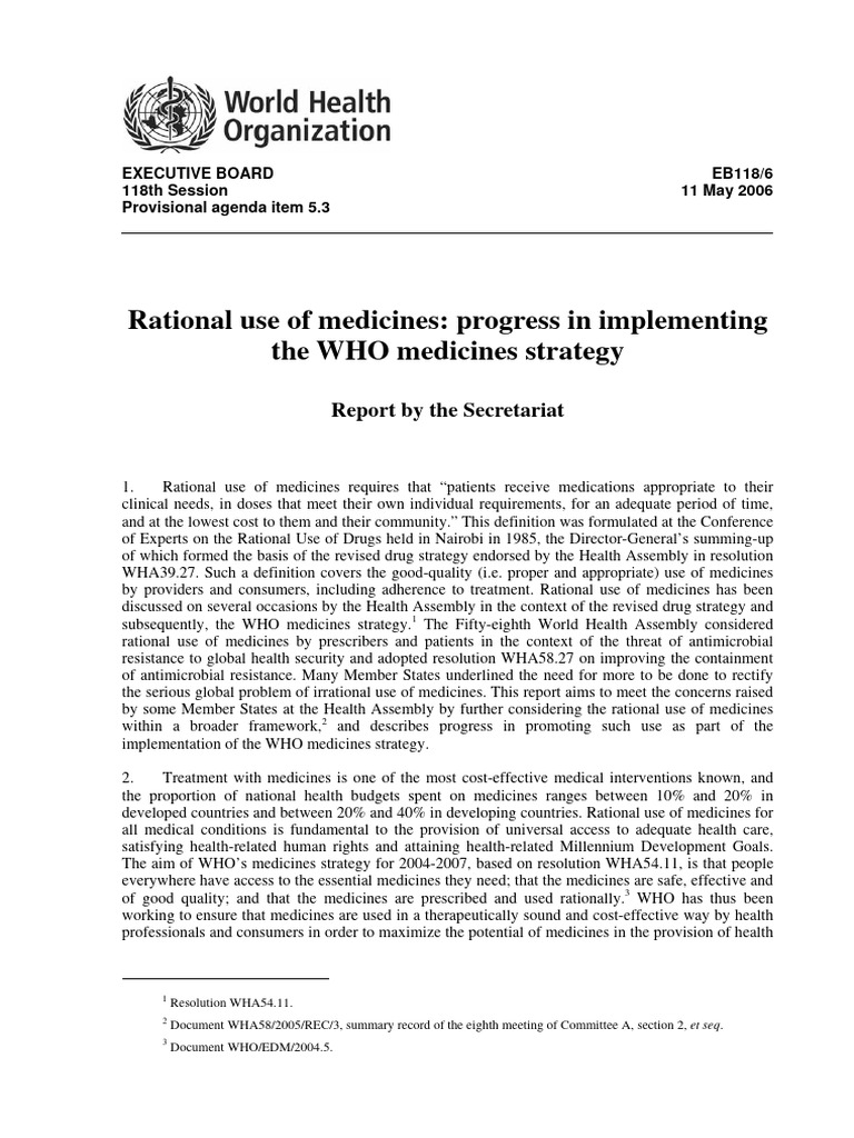Rational Use Of Medicines Progress In Implementing The WHO Medicines