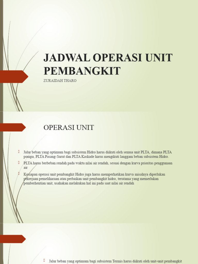Jadwal Operasi Unit Pembangkit | PDF