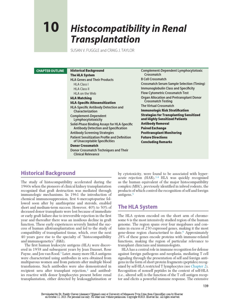 Histocompatibility in Renal Transplantation: Historical Background | PDF