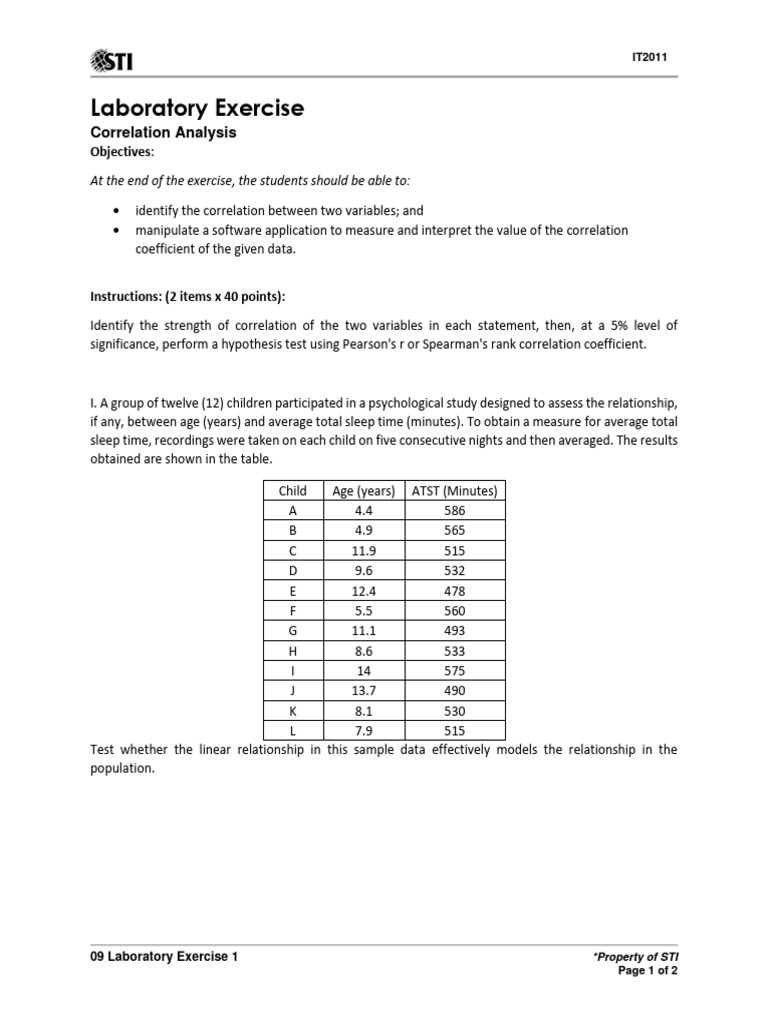 Student Correlation Analysis Lab | PDF