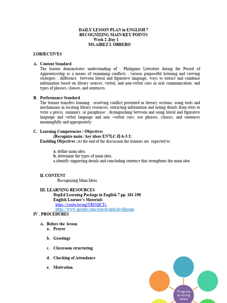 Lesson Plan Main Idea | PDF | Learning | Lesson Plan