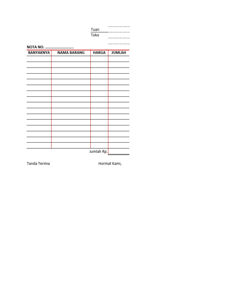 Template Nota Toko Material Excel | PDF