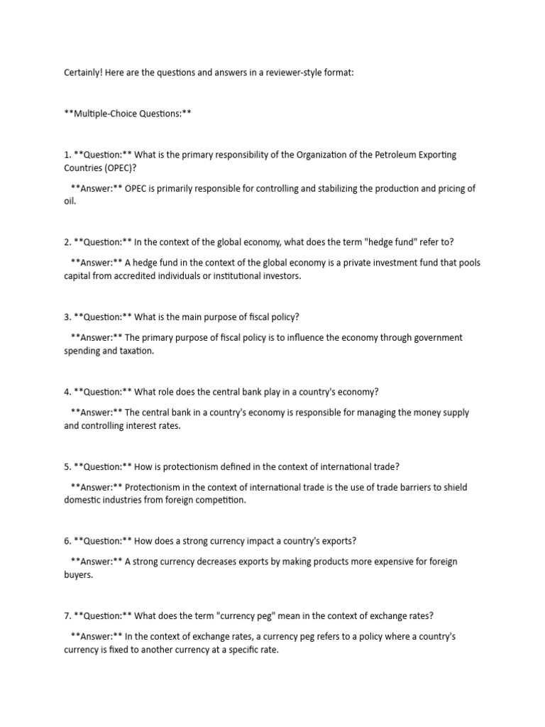 Contemporary World Reviewer 2 | PDF | Trade Agreements | Trade