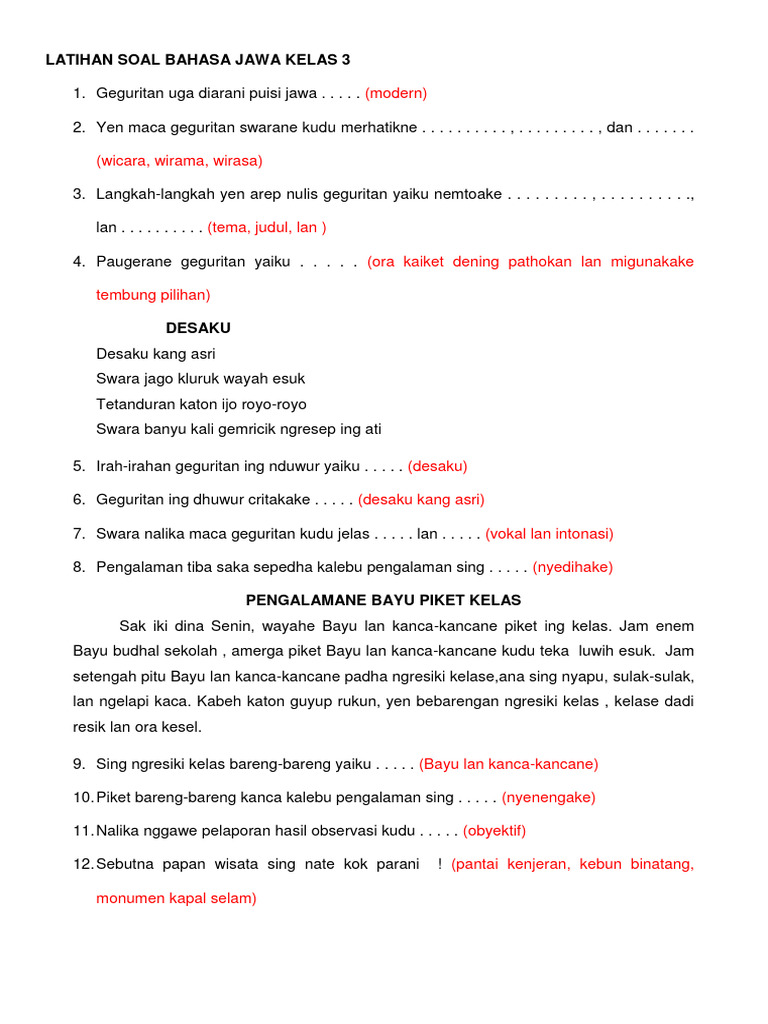 (Kelas 3) Latihan Soal Sas B. Jawa | PDF