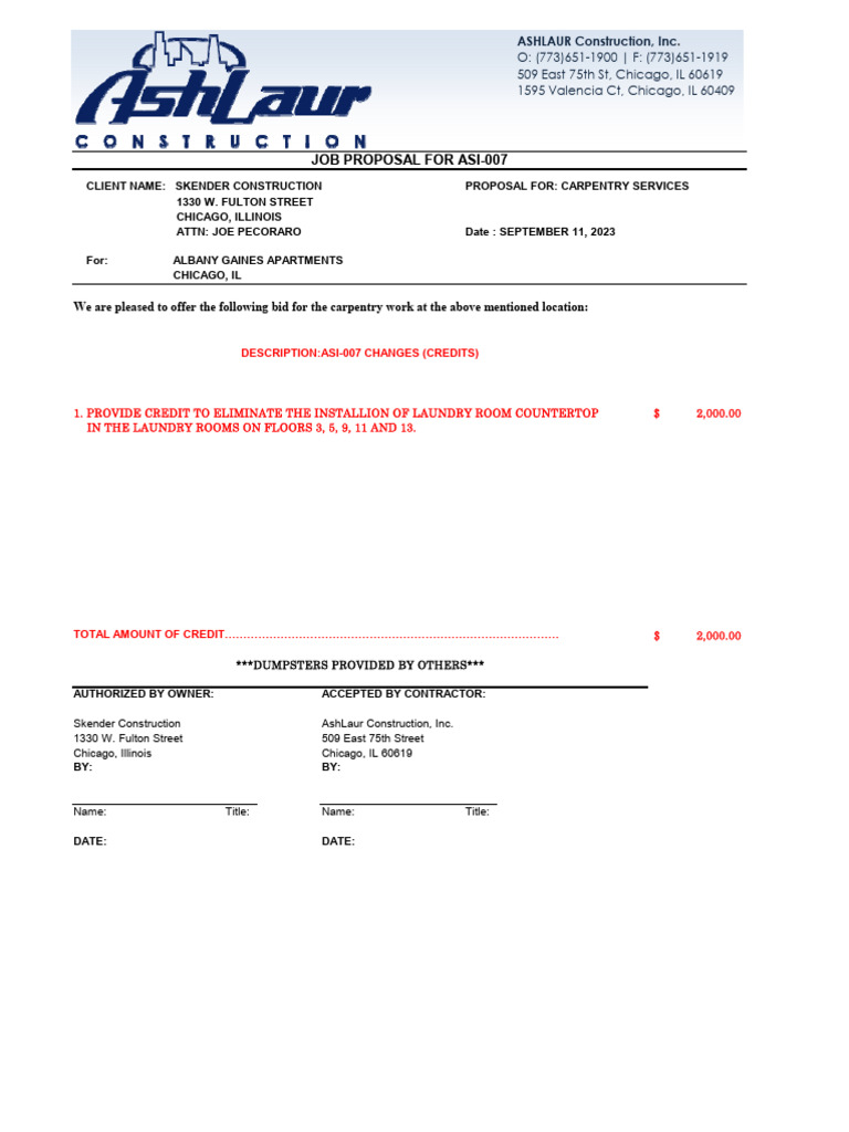 Albany Gaines Change Order #18 Asi - 007 Credit 09-11-2023 | PDF