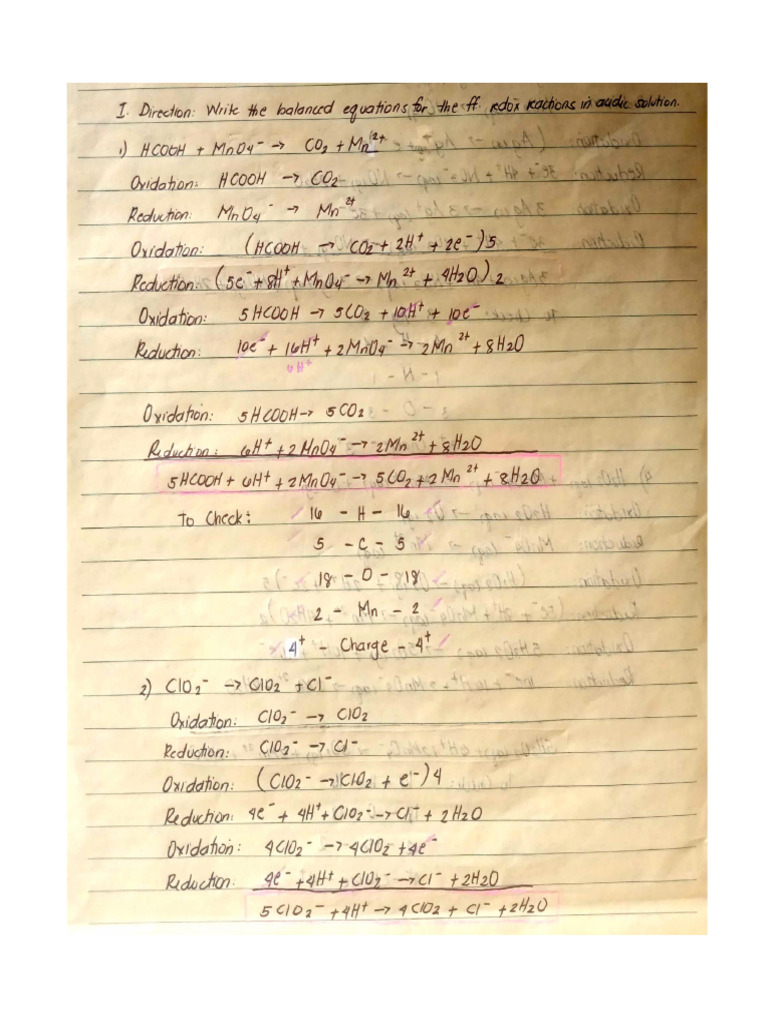 Balancing Redox Equations in Basic Solution (ANS - KEY) | PDF