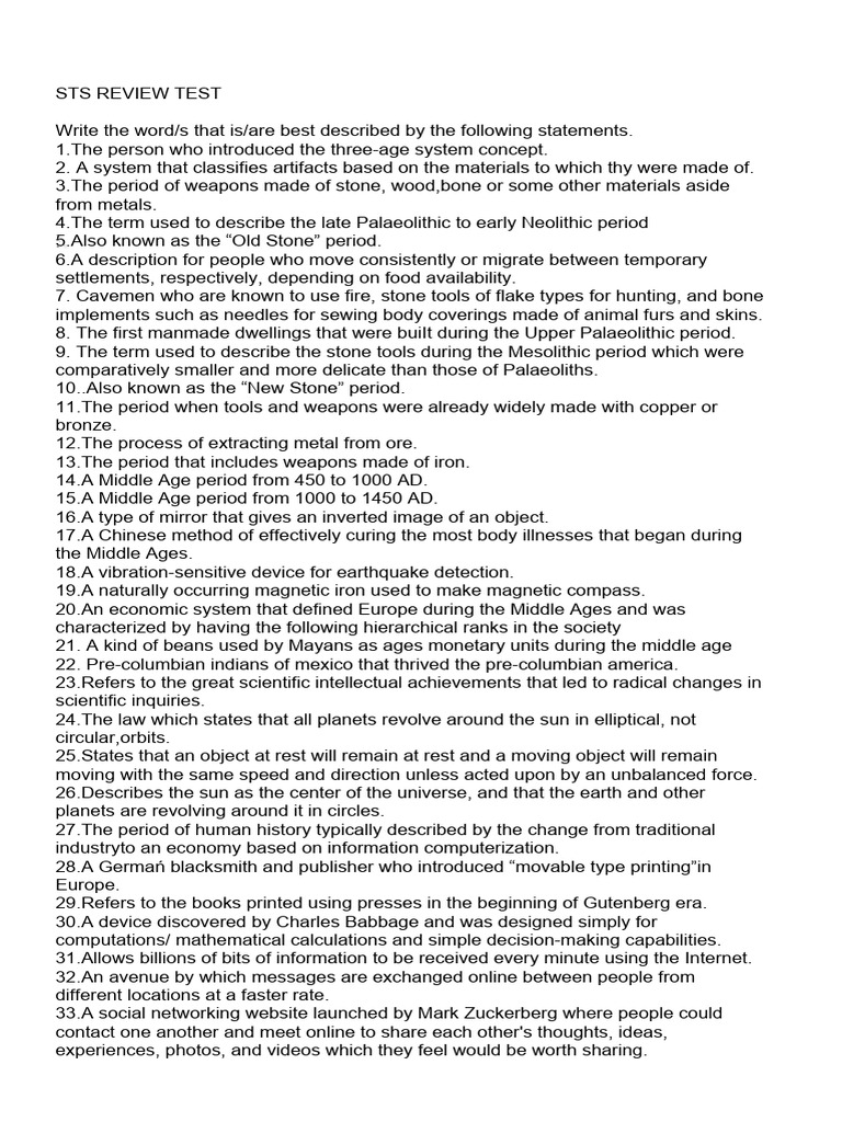 STS Review Test Questions and Answers | PDF