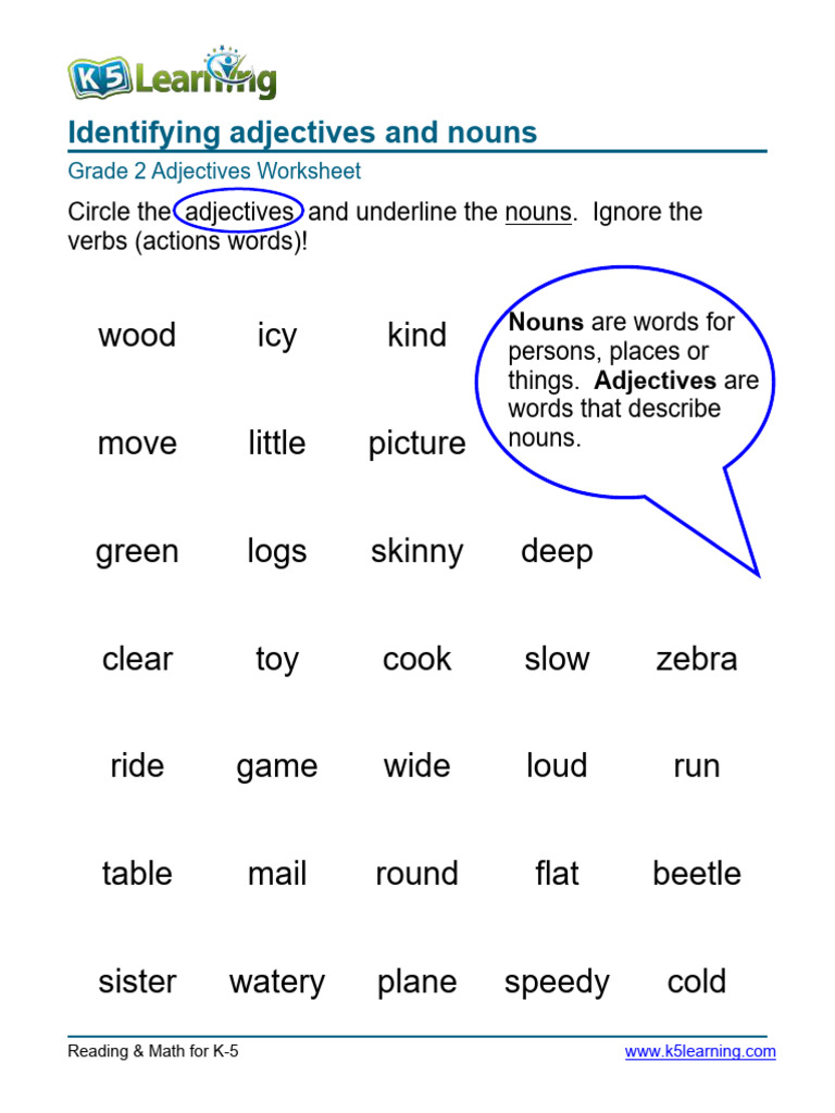 Grade 2 Adjectives and Nouns Worksheet | PDF
