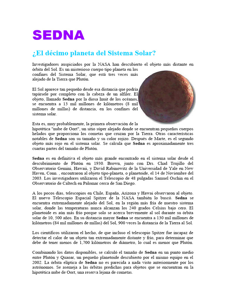 El Planeta Sedna | PDF | Cometa | Sistema solar