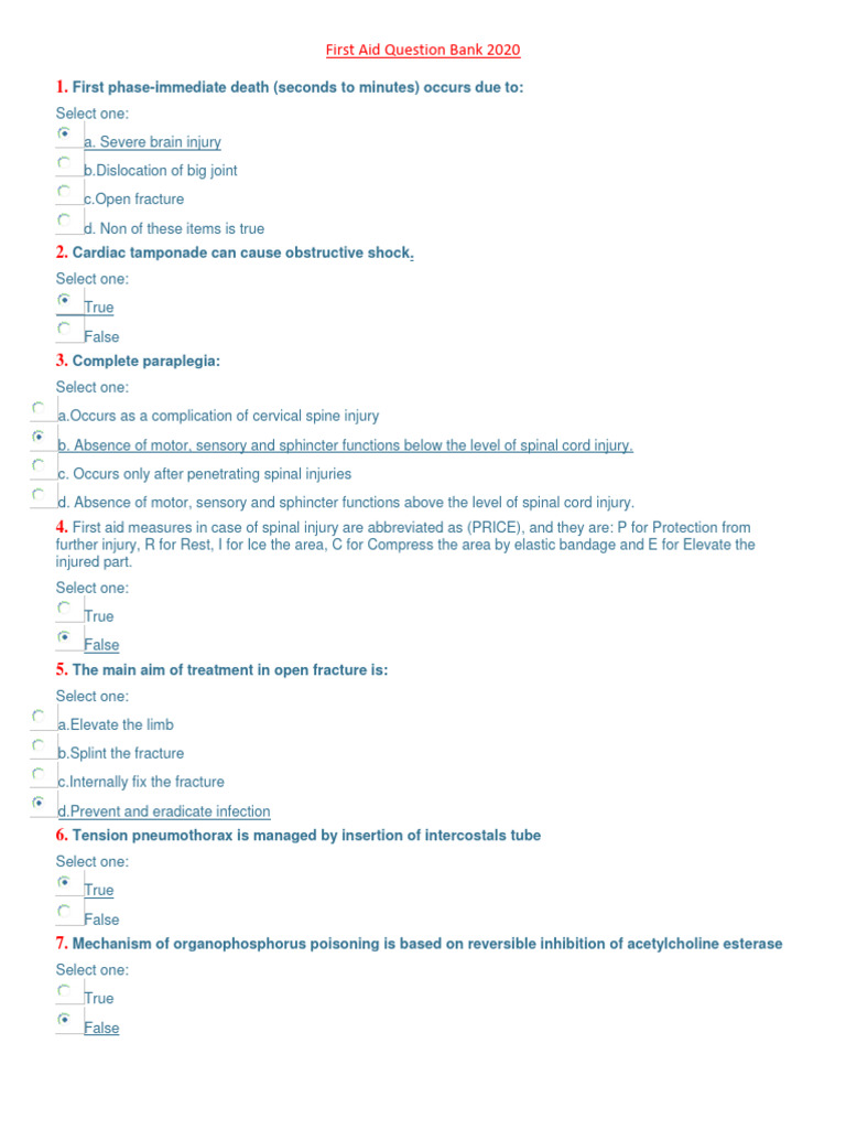 First Aid Question Bank 2020 Guide | PDF | Shock (Circulatory) | Spinal ...