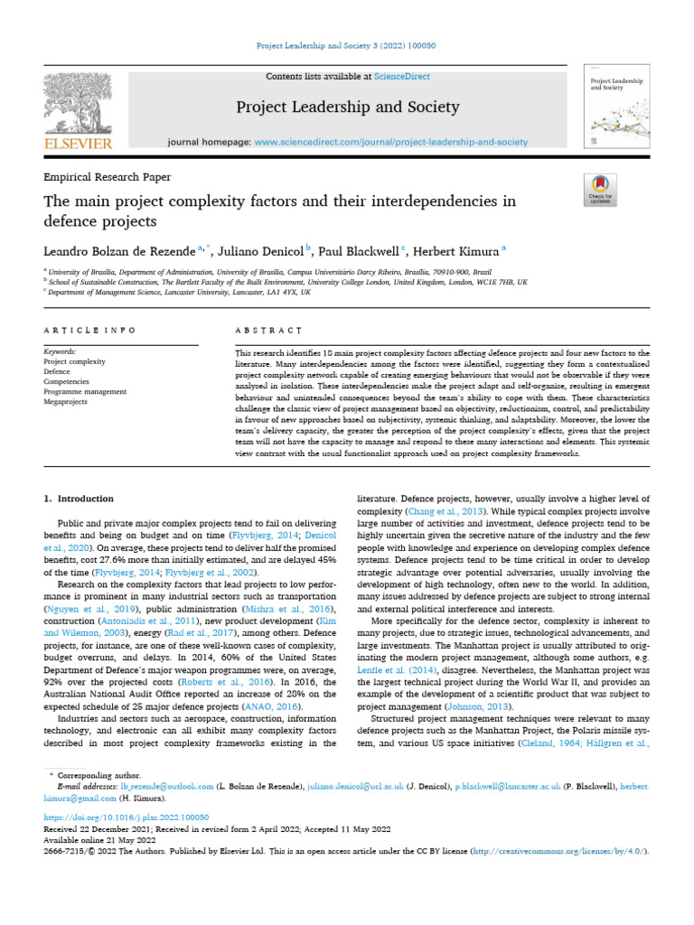 #2022-Juliano Denicol Et Al.-The Main Project Complexity Factors and Their Interdependencies in ...