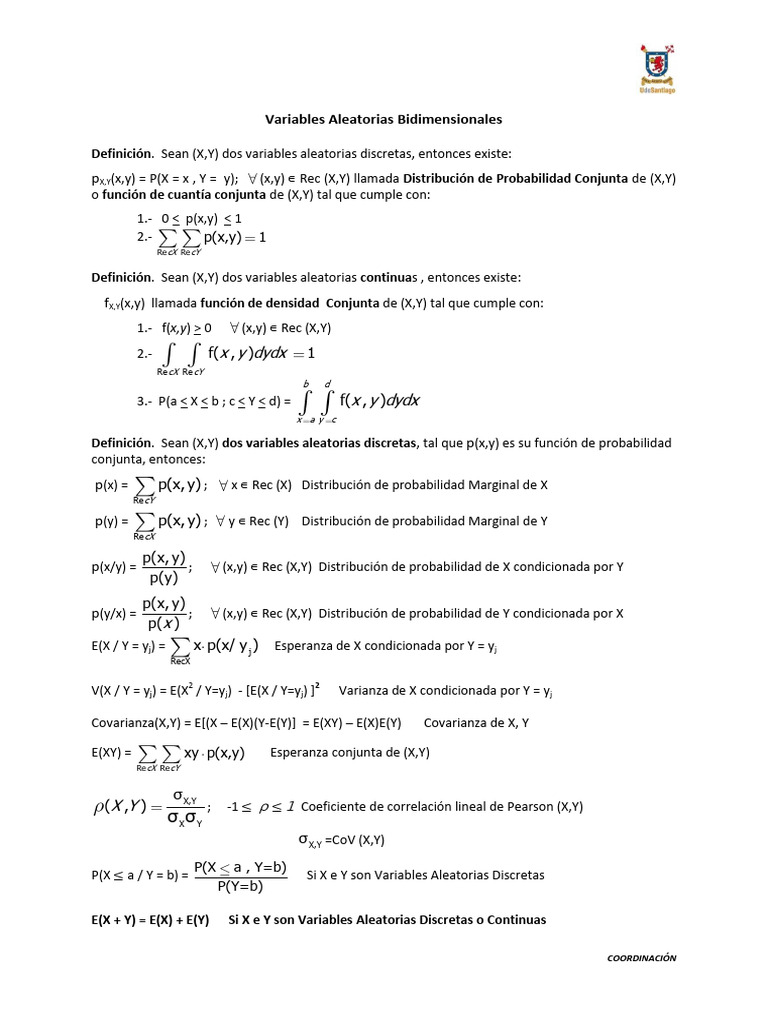 Formulario Variables Aleatoria | PDF | Variable aleatoria | Teoría de probabilidad