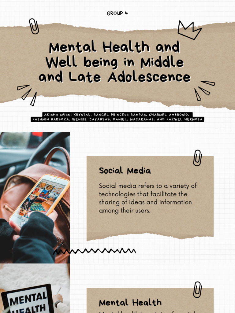 GROUP 4 - Mental Health and Well Being in Middle and Late Adolescence | PDF | Mental Disorder ...