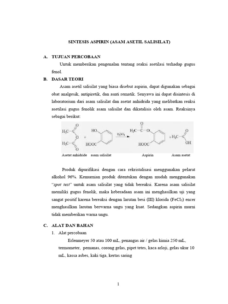 Sintesis Asam Asetil Salisilat | PDF