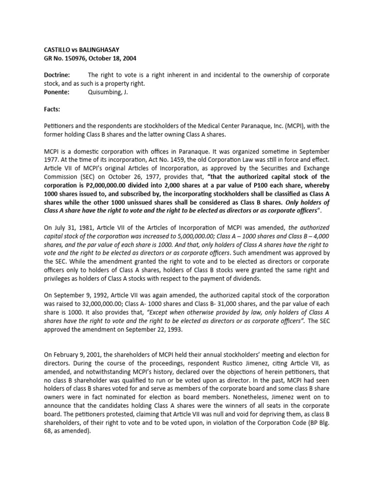 CASTILLO Vs BALINGHASAY | PDF