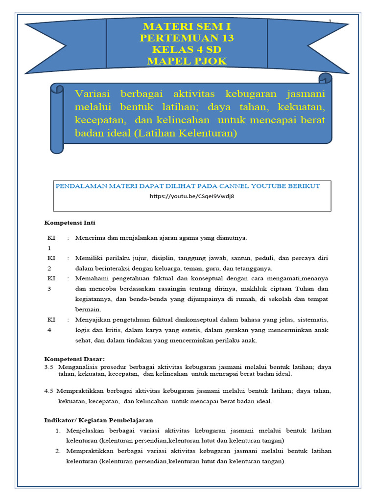 Materi BDR PJOK Kls 4 Pertemuan 13 | PDF