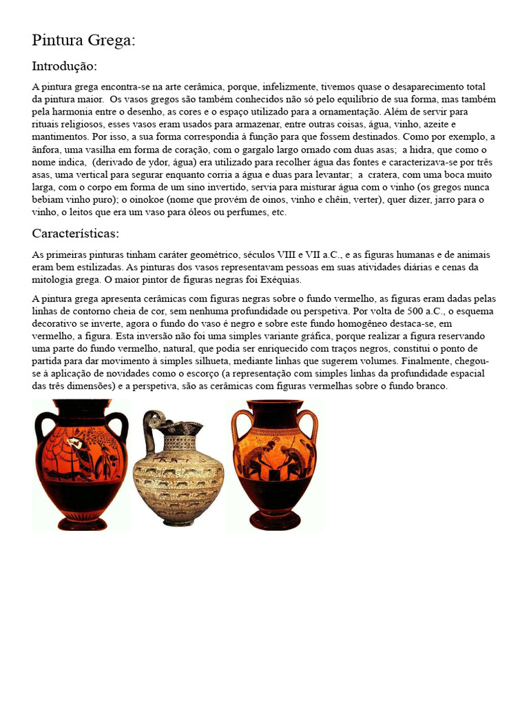 Características da Pintura Grega em Vasos | PDF