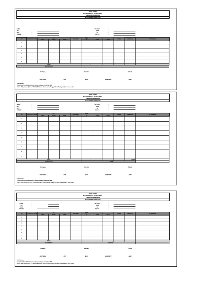 Form Klaim BBM Kendaraan Inventaris Dan Non Inventaris | PDF