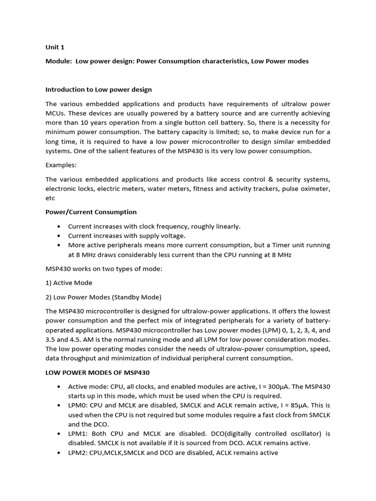 MSP430 Low Power Modes Overview | PDF | Computers