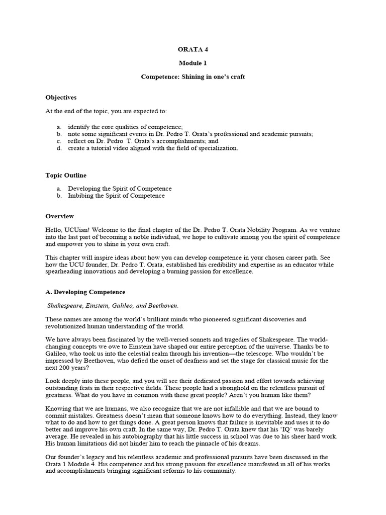 Dr. Pedro T. Orata: Cultivating Competence | PDF