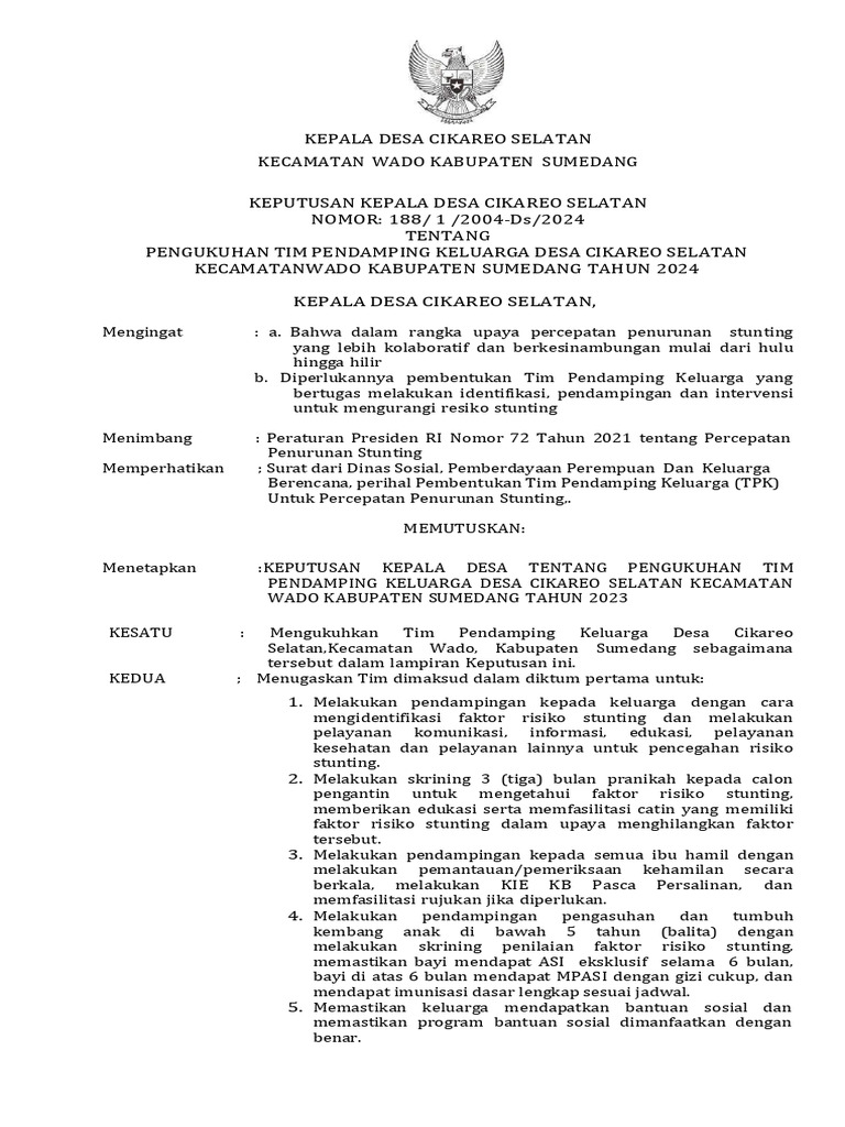 SK Pengukuhan Tim Pendamping Keluarga 2024 Ciksel | PDF | Pengembangan Diri | Kesehatan Holistik